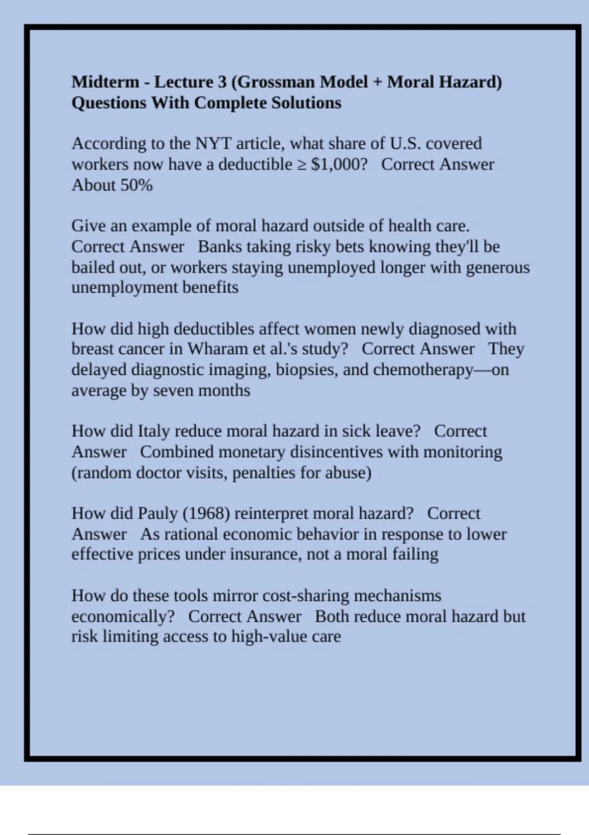 Midterm - Lecture 3 (Grossman Model + Moral Hazard) Questions With ...
