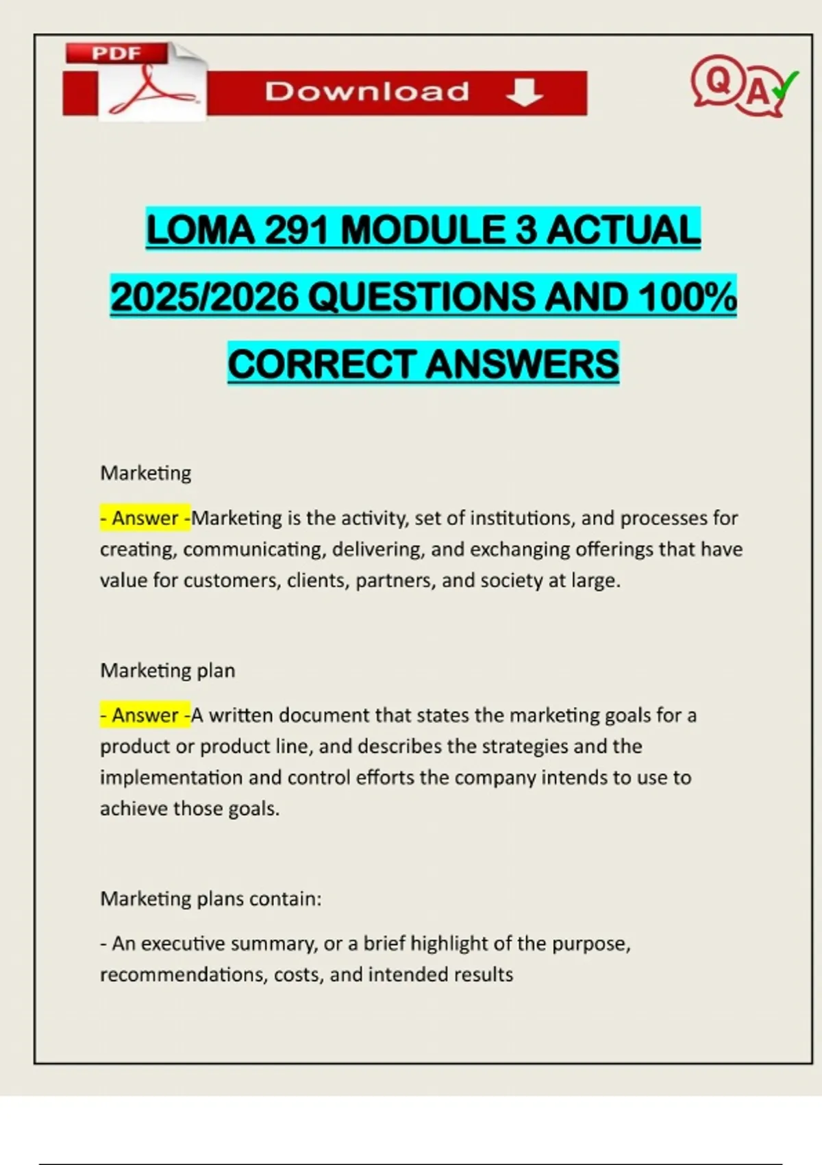 LOMA 291 MODULE 3 ACTUAL 2025/2026 QUESTIONS AND 100% CORRECT ANSWERS ...
