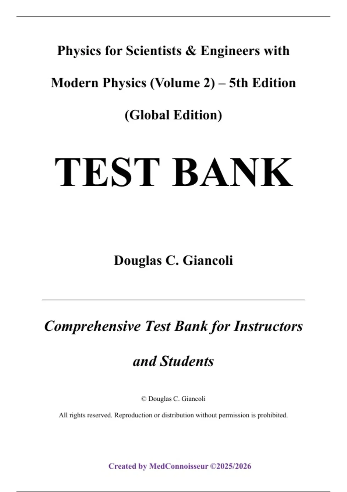 Test Bank — Physics for Scientists & Engineers with Modern Physics ...