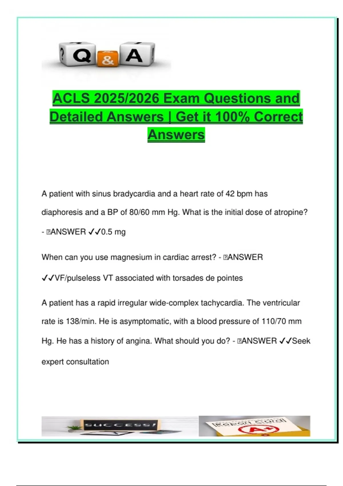 ACLS Exam 2025/2026 – 90+ Questions with Correct Answers – Bradycardia ...