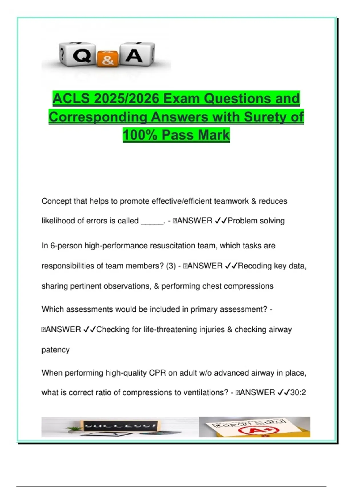 ACLS Exam 2025/2026 – 100+ Realistic Questions with Verified Answers ...