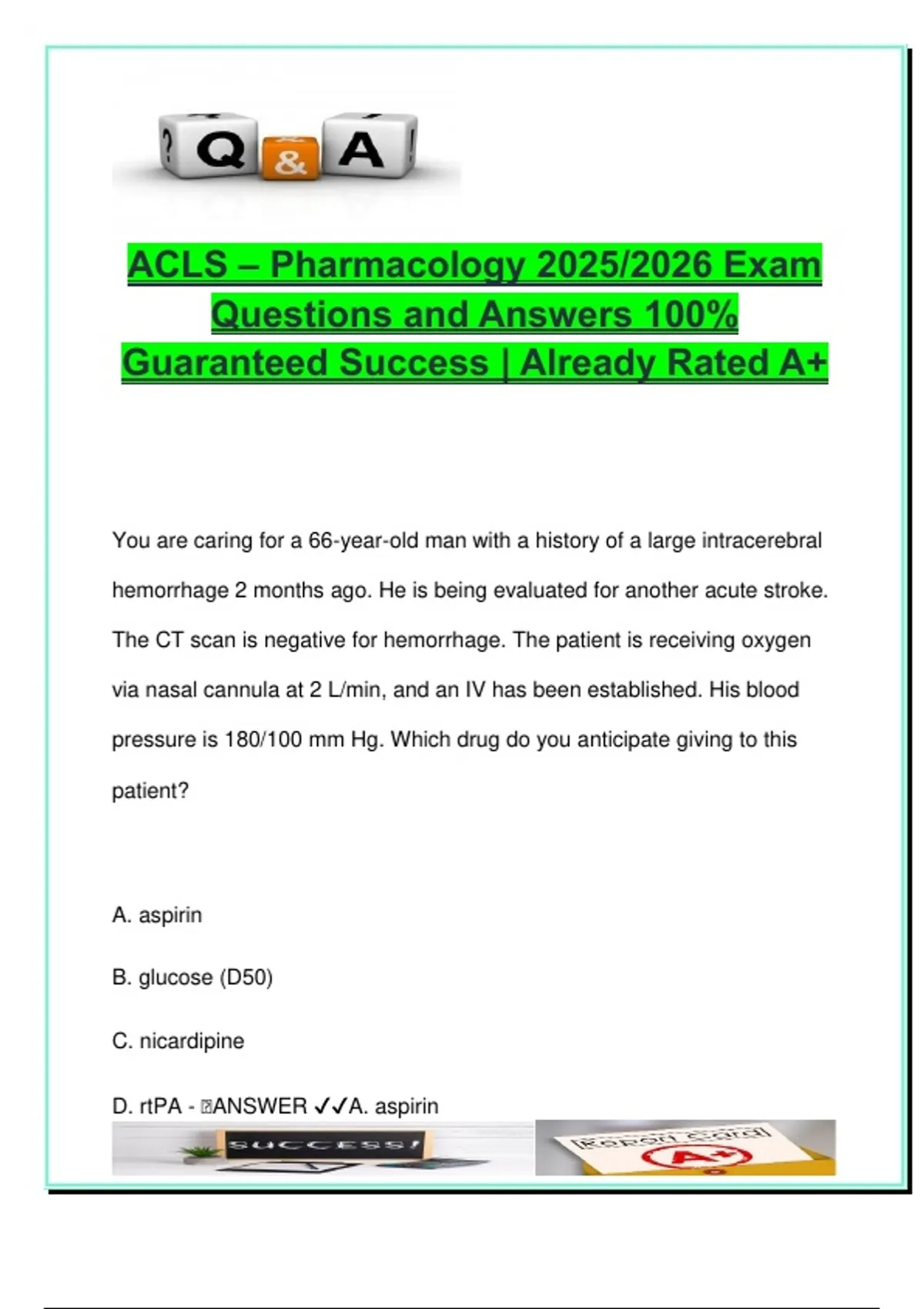 ACLS Pharmacology Exam 2025/2026 – 100+ Verified Questions and Answers ...