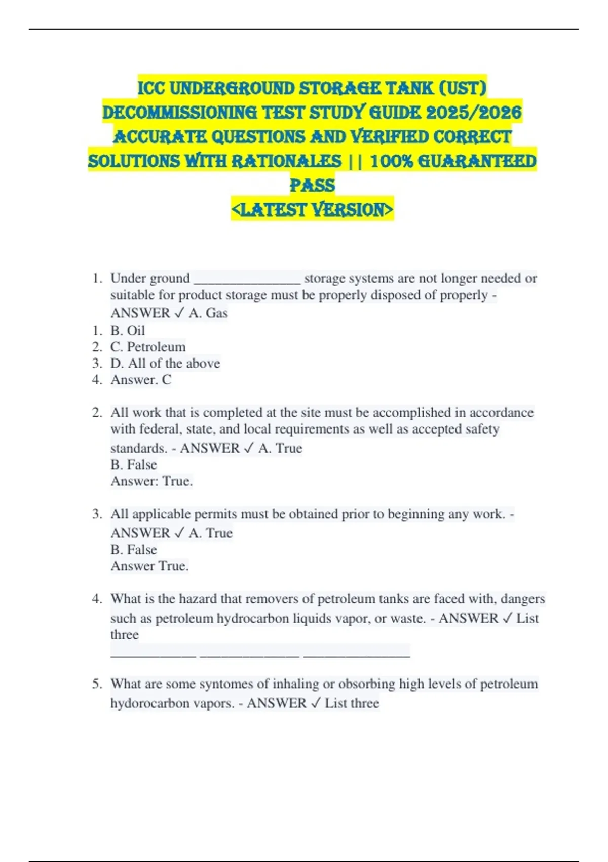 ICC Underground Storage Tank (UST) Decommissioning TEST STUDY GUIDE ...