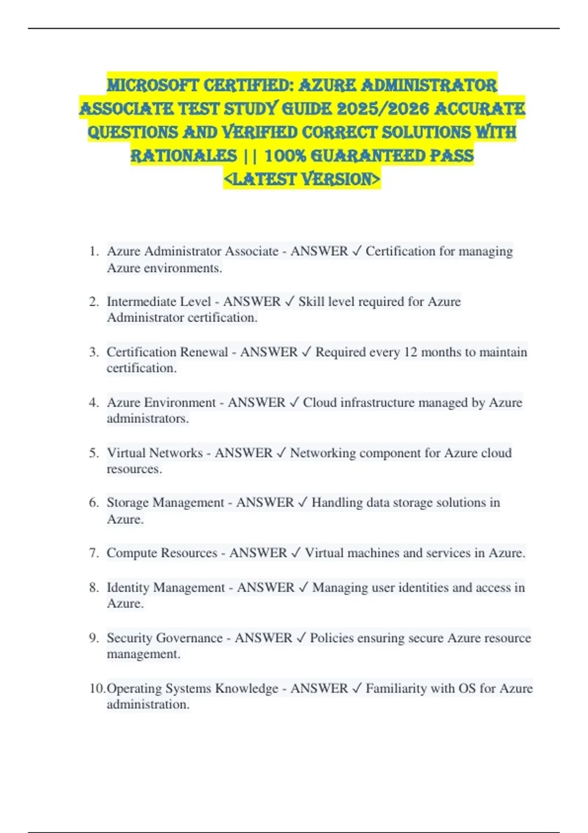 Microsoft Certified: Azure Administrator Associate TEST STUDY GUIDE ...