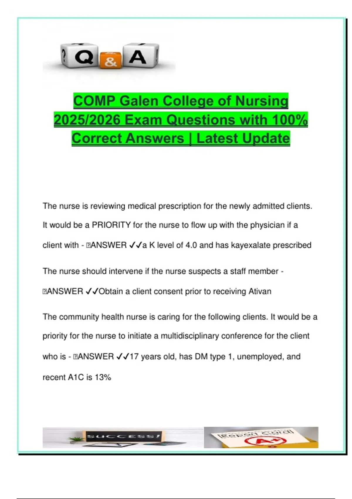 COMP Exam – Galen College of Nursing (2025/2026) – 160+ Q&A – NCLEX ...