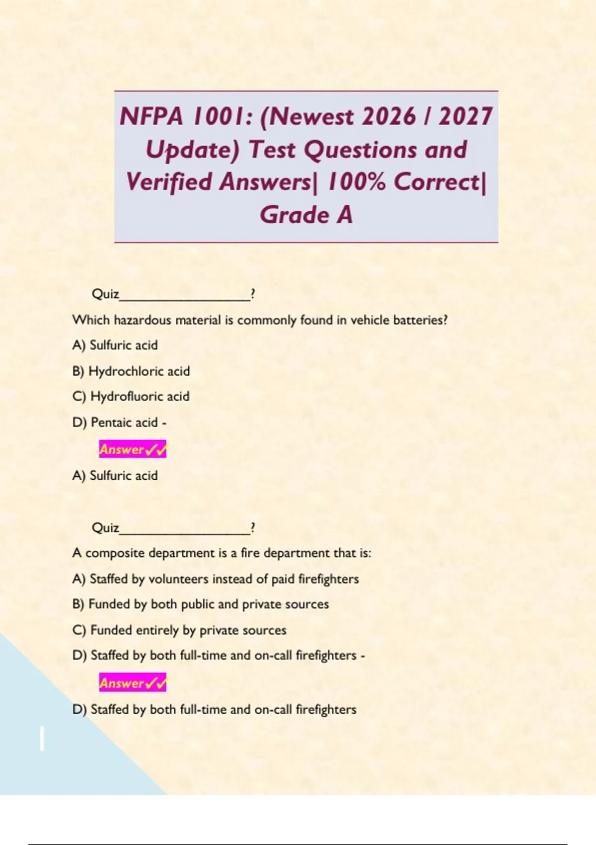 NFPA 1001: Study Guide BUNDLE (Newest 2026 / 2027 Update) Test ...