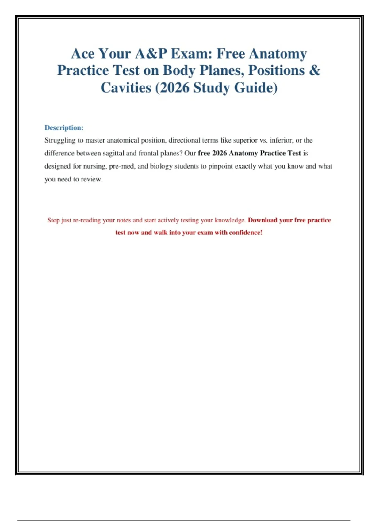 Anatomical Terms Practice Test: Body Planes & Positions Quiz ...