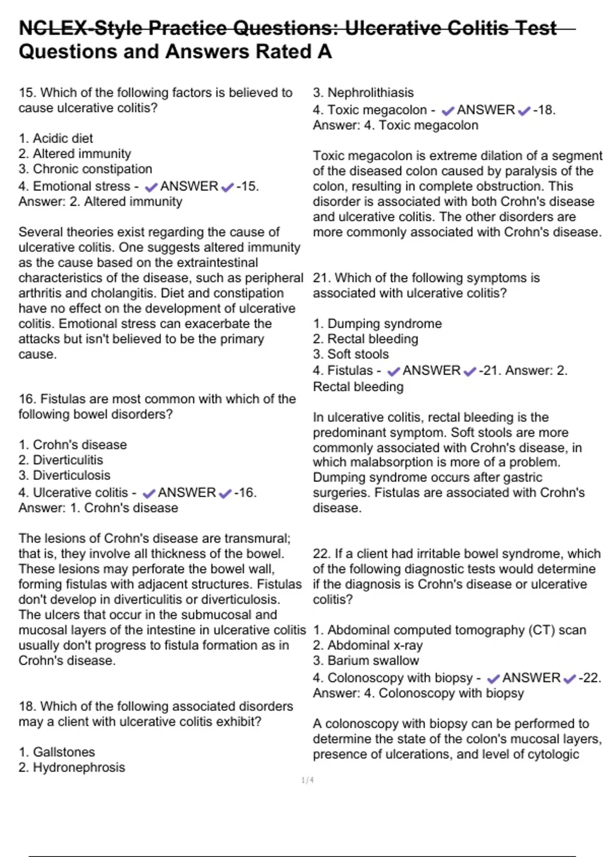 NCLEX-Style Practice Questions: Ulcerative Colitis Test Questions and ...