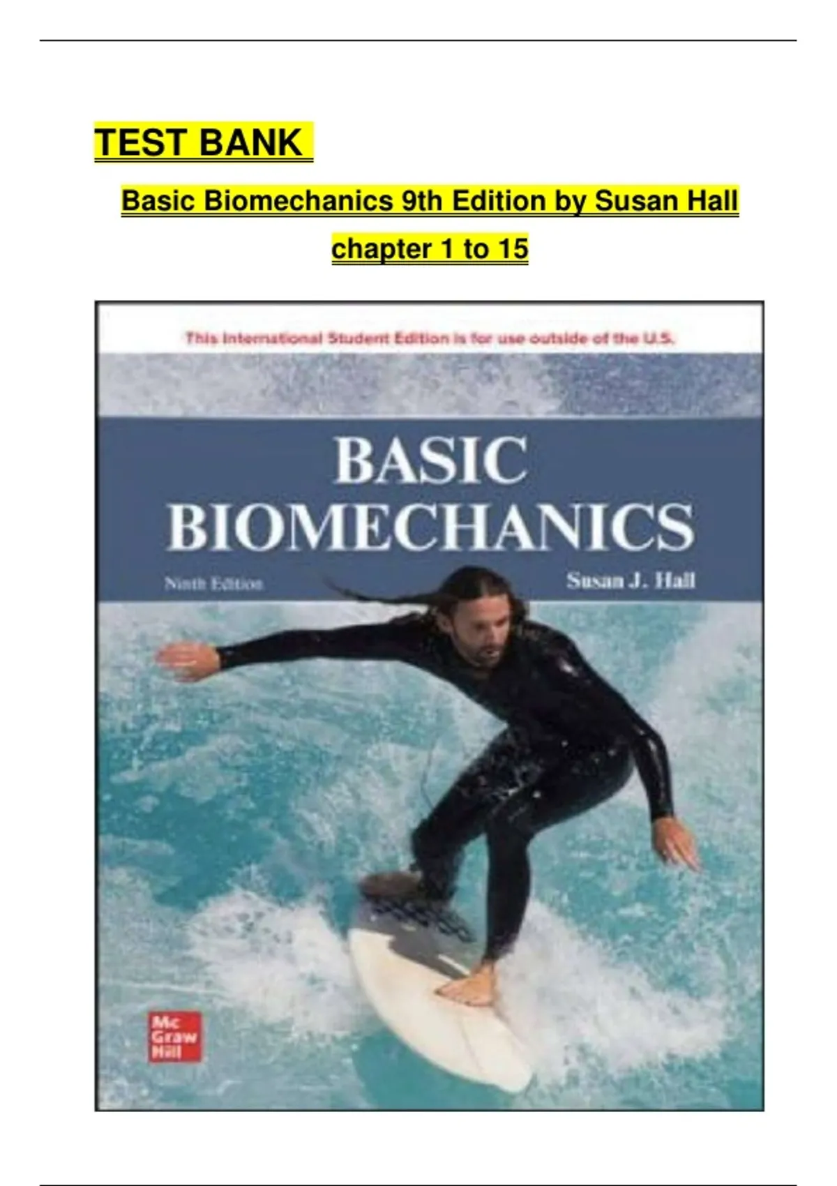 TEST BANK Basic Biomechanics 9th Edition by Susan Hall chapter 1 to 15 ...