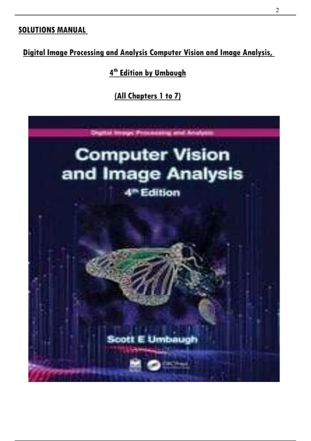 SOLUTIONS MANUAL [2025/2026] – Digital Image Processing and Analysis: Computer Vision and Image ...