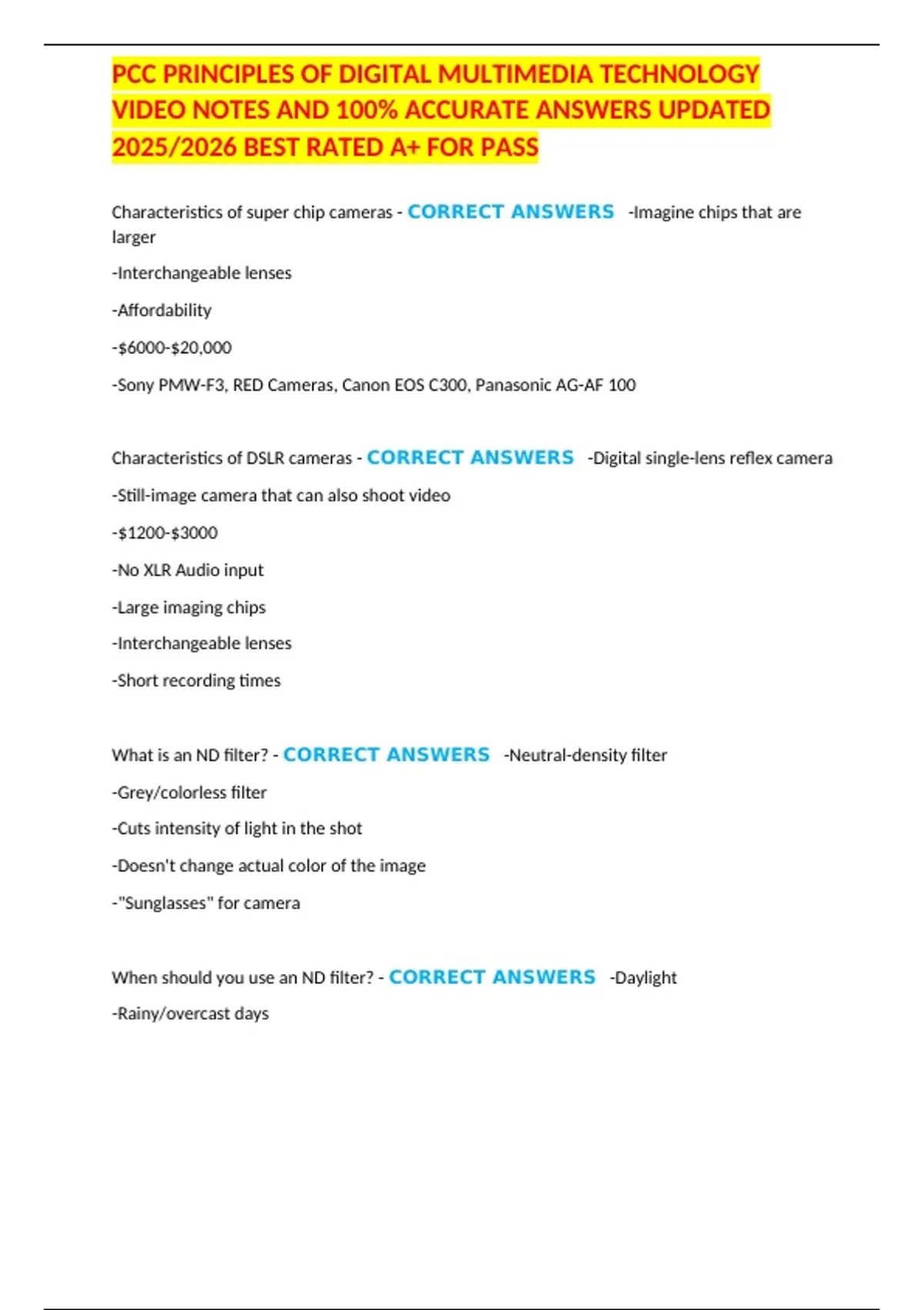 PCC PRINCIPLES OF DIGITAL MULTIMEDIA TECHNOLOGY VIDEO NOTES AND 100% ...