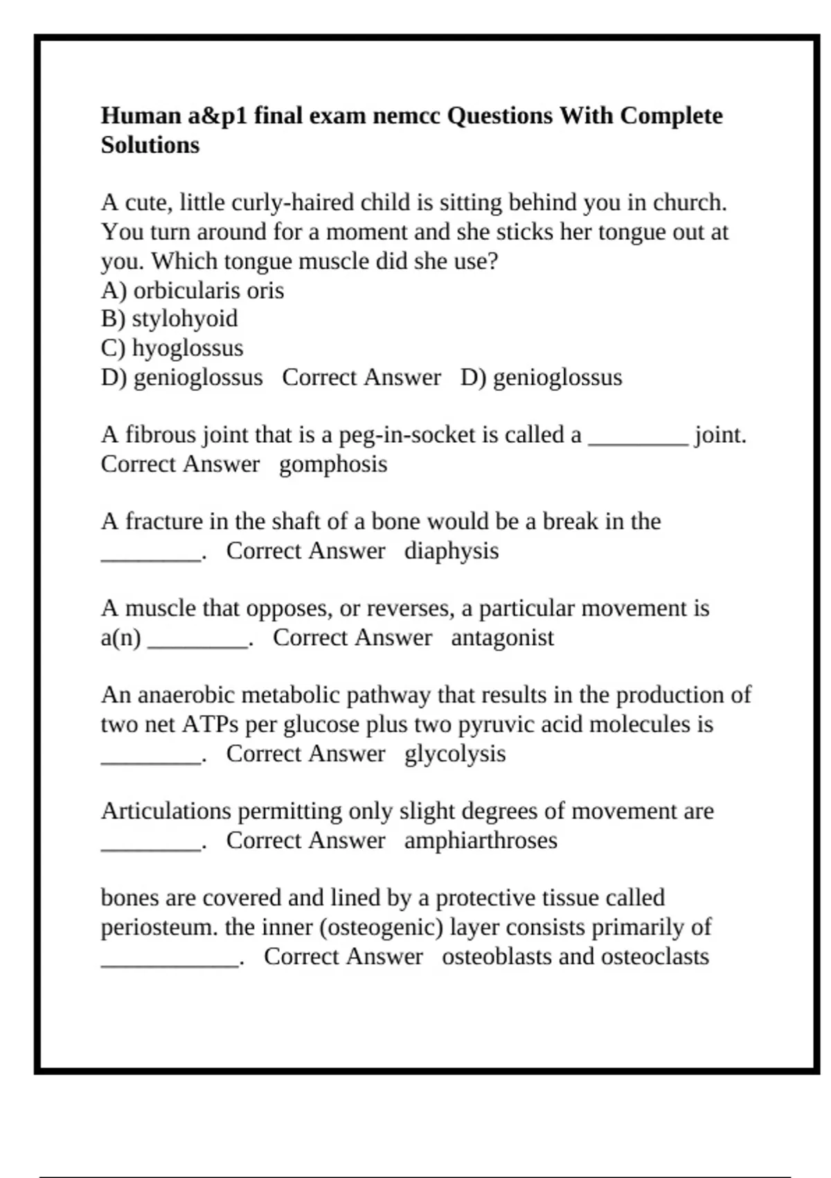 Human a&p1 final exam nemcc Questions With Complete Solutions - Human a ...