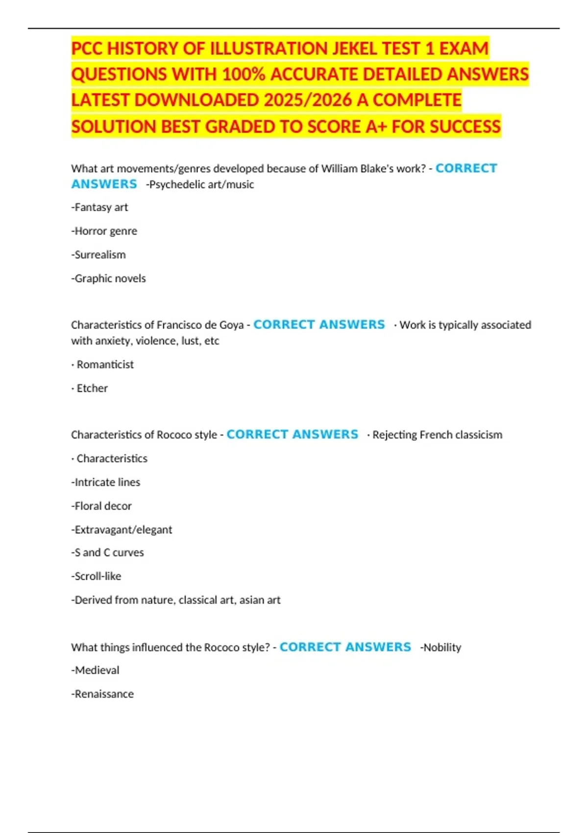 PCC HISTORY OF ILLUSTRATION JEKEL TEST 1 EXAM QUESTIONS WITH 100% ...
