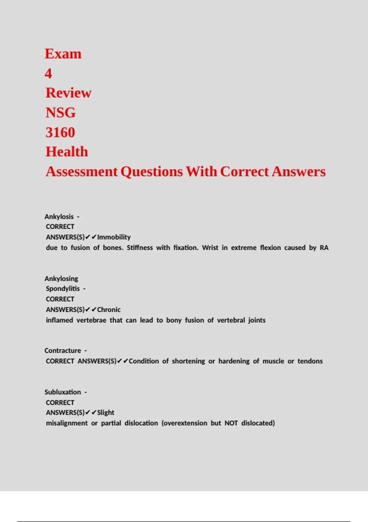 Exam 4 Review NSG 3160 Health Assessment Questions With Correct Answers ...