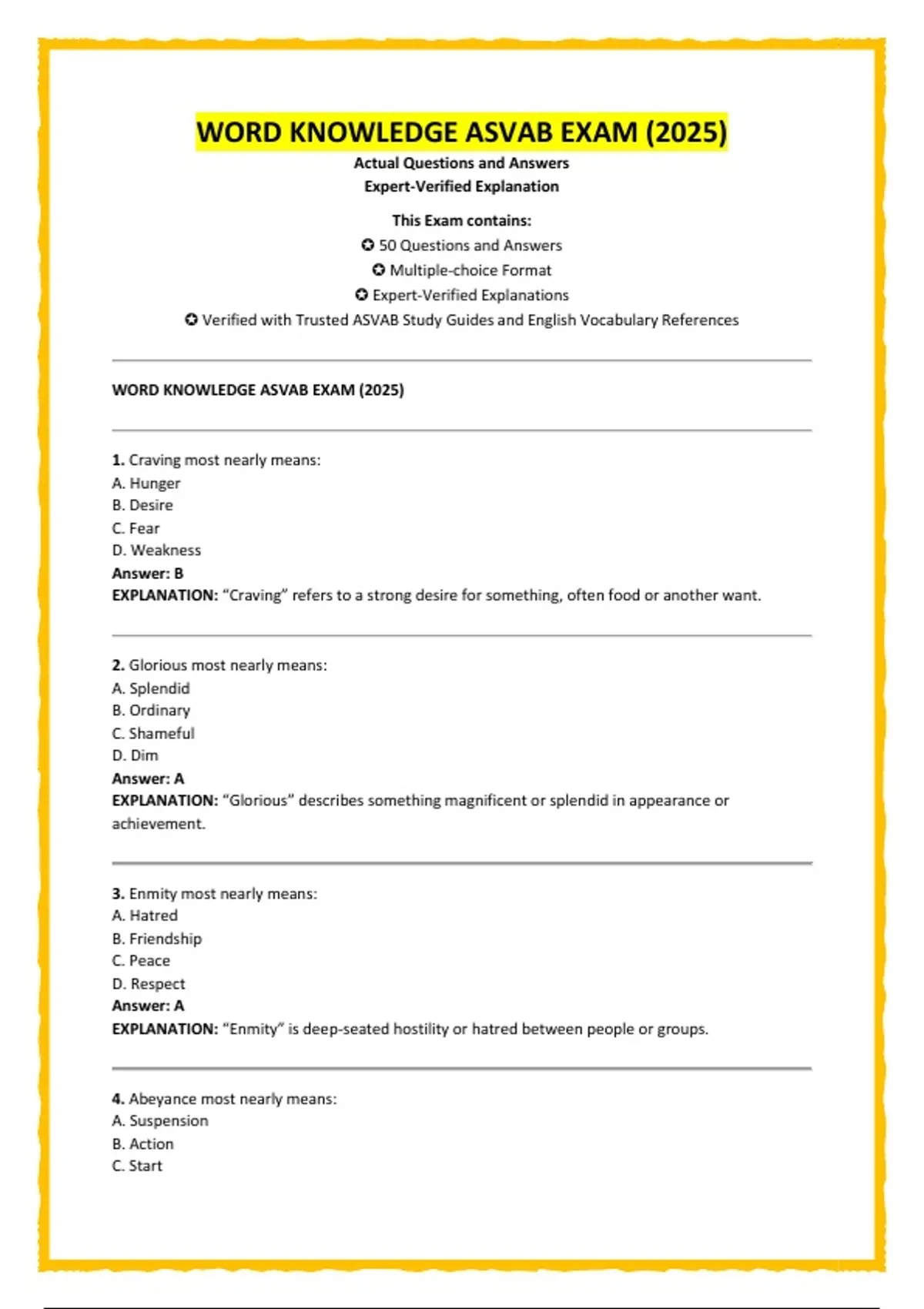 ASVAB WORD KNOWLEDGE EXAM 2025 - ASVAB - Stuvia US