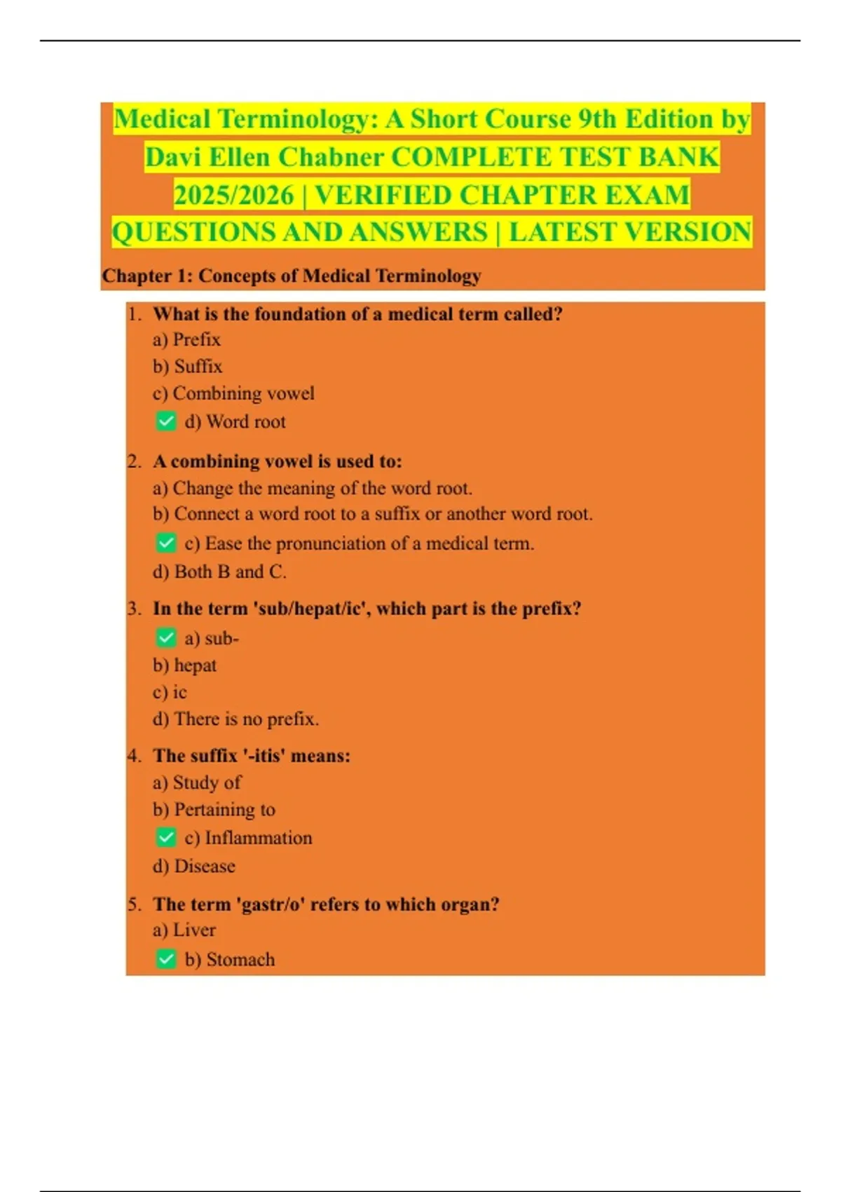 Medical Terminology: A Short Course 9th Edition by Davi Ellen Chabner ...