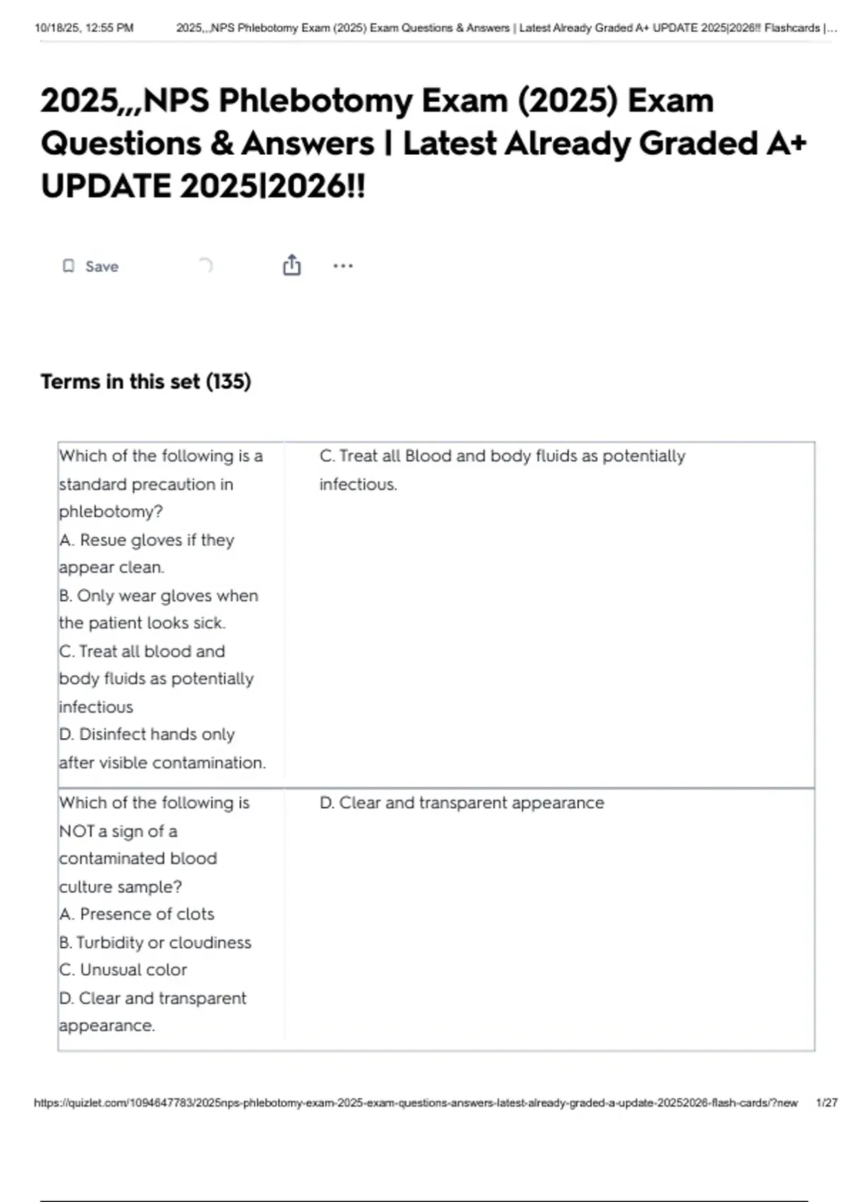 NPS PHLEBOTOMY EXAM fully solved & updated (latest version verified for ...