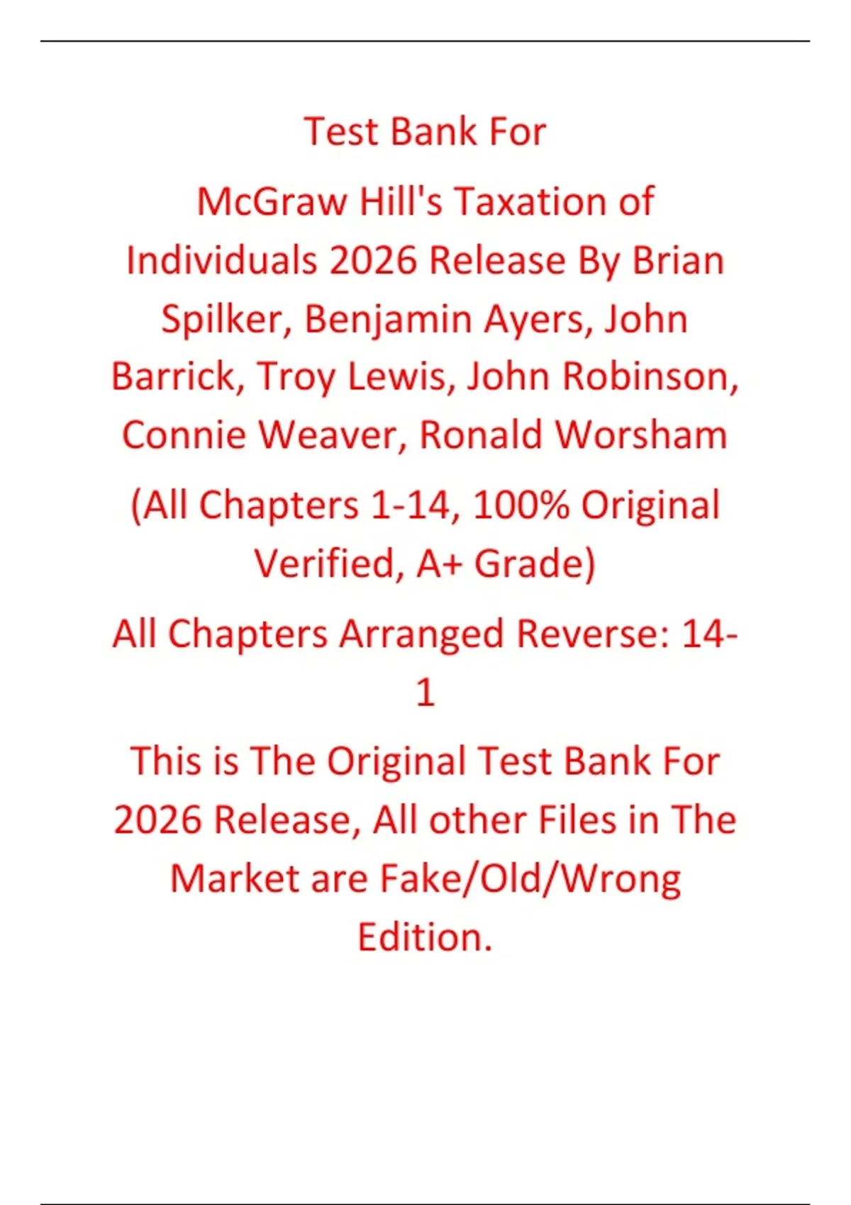 Test Bank McGraw Hill's Taxation of Individuals 2026 By Brian Spilker ...