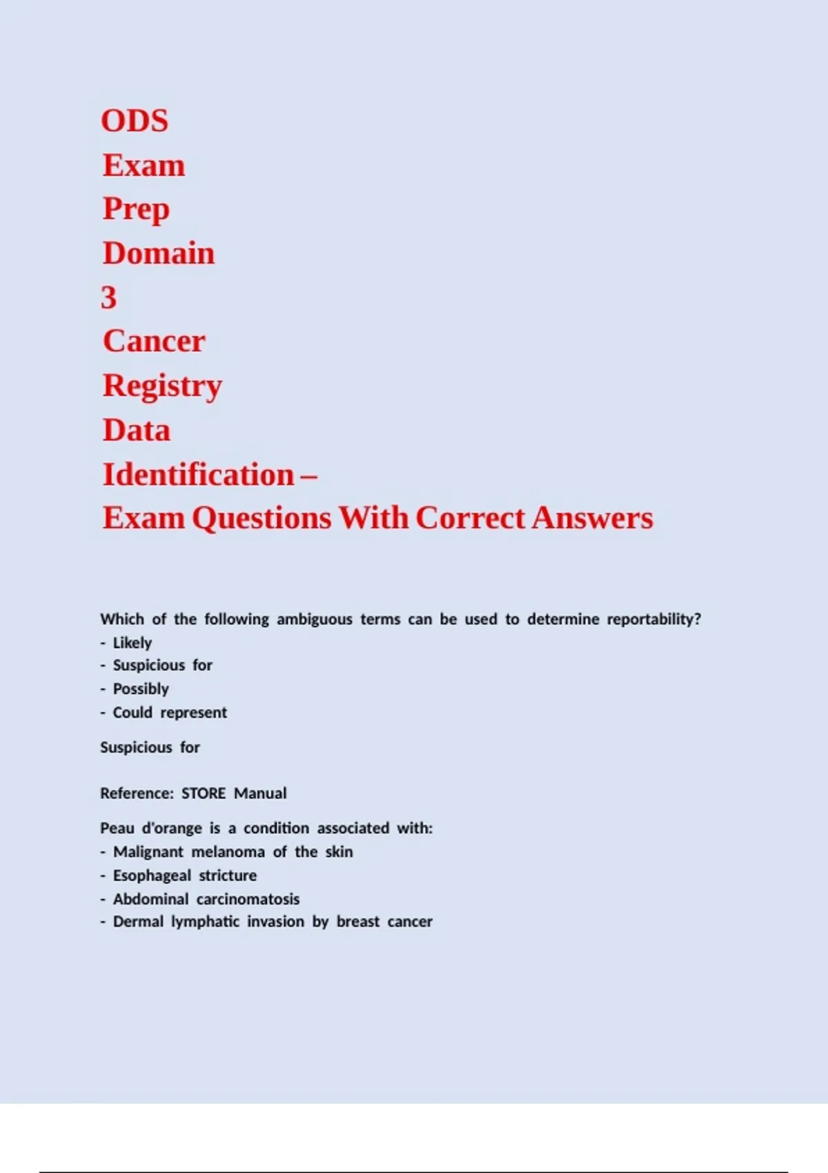 ODS Exam Prep Domain 3 Cancer Registry Data Identification – Exam ...