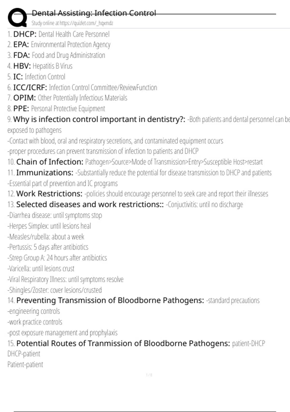 Dental Assisting: Infection Control Exam Questions and Answers 100% ...