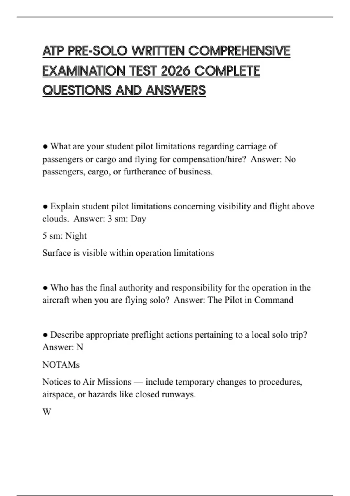 ATP PRE-SOLO WRITTEN COMPREHENSIVE EXAMINATION TEST 2026 COMPLETE ...