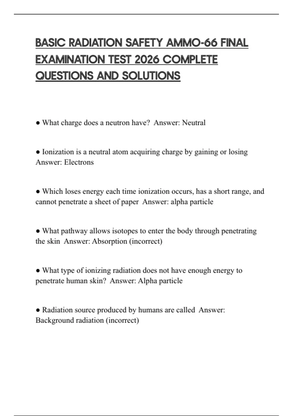 BASIC RADIATION SAFETY AMMO-66 FINAL EXAMINATION TEST 2026 COMPLETE ...