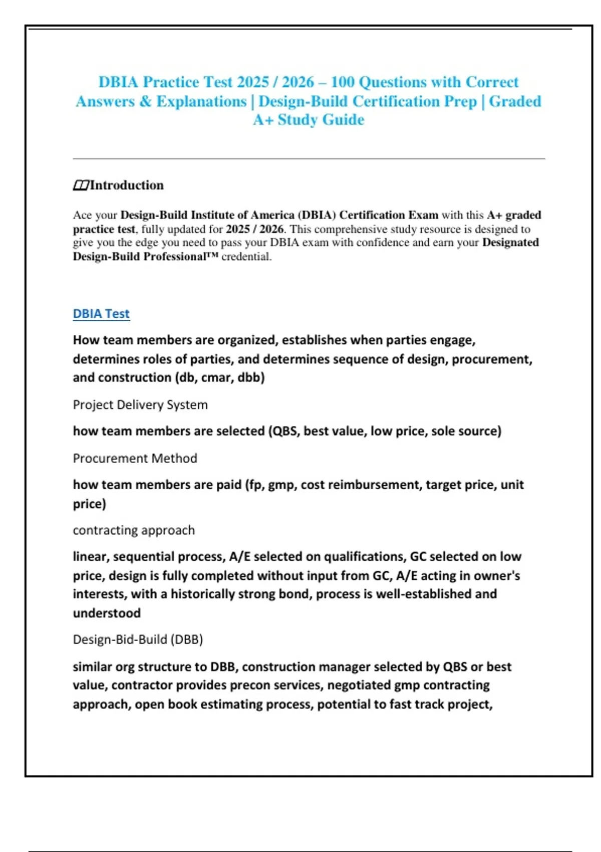 DBIA Practice Test 2025 / 2026 – 100 Questions with Correct Answers ...