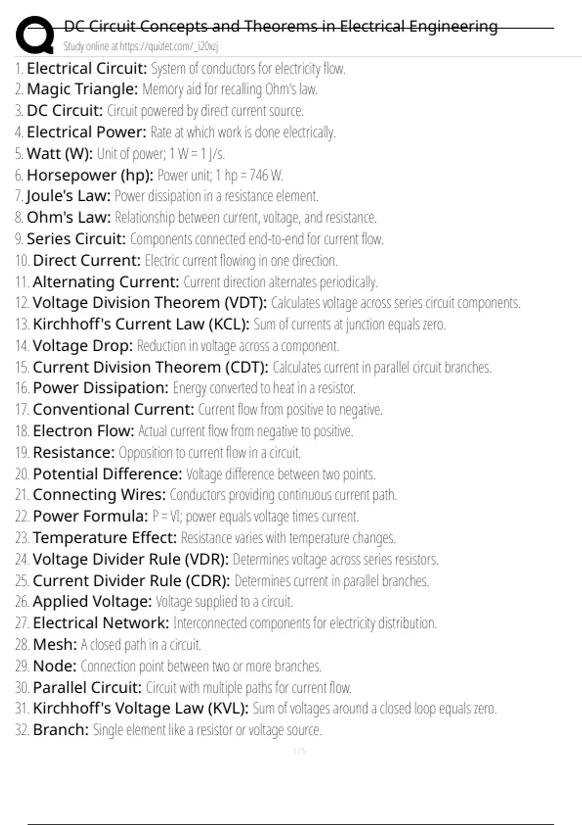 DC Circuit Concepts and Theorems in Electrical Engineering Exam Questions and Answers 100% Pass ...