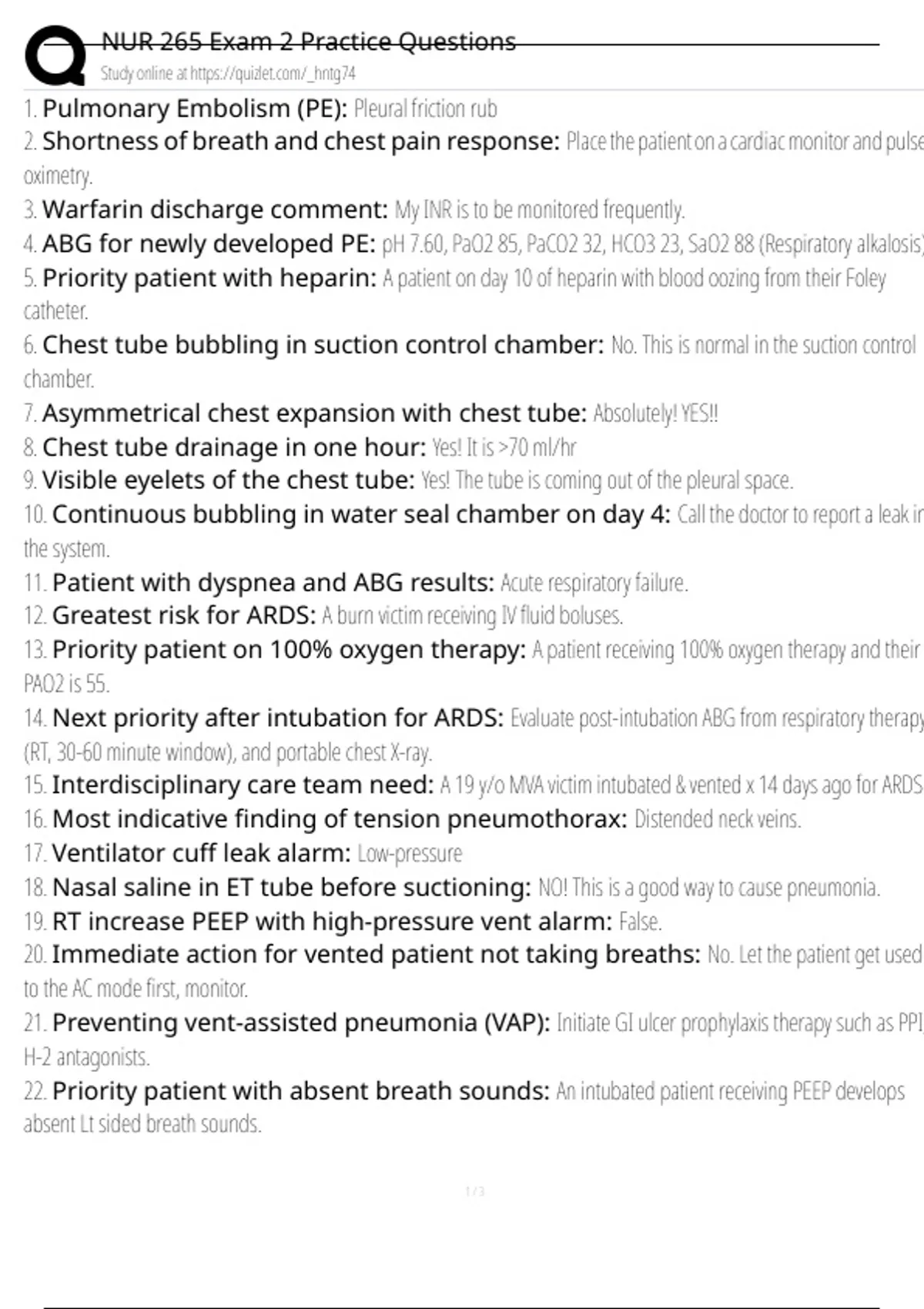 NUR 265 Exam 2 Practice Questions Exam Questions and Answers 100% Pass |Verified & Updated ...