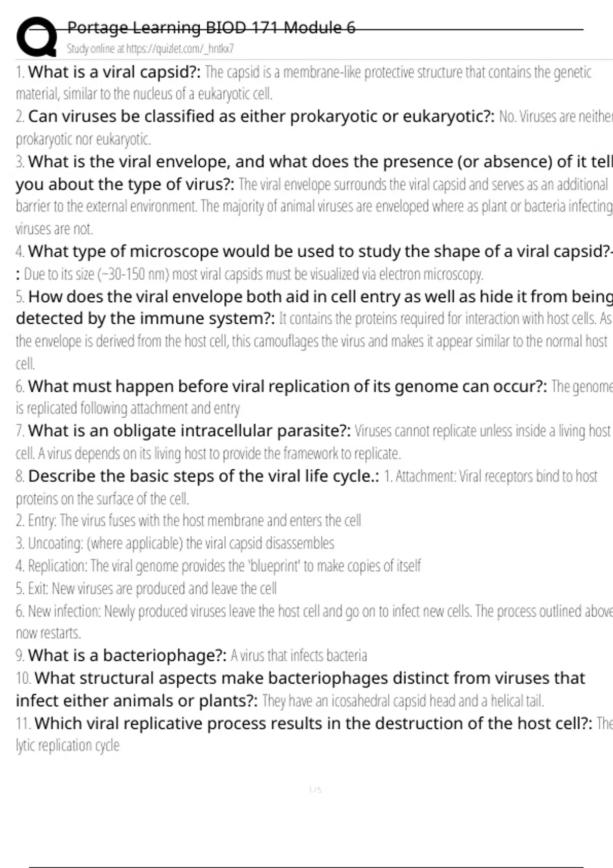 Portage Learning BIOD 171 Module 6 Exam Questions and Answers 100% Pass ...