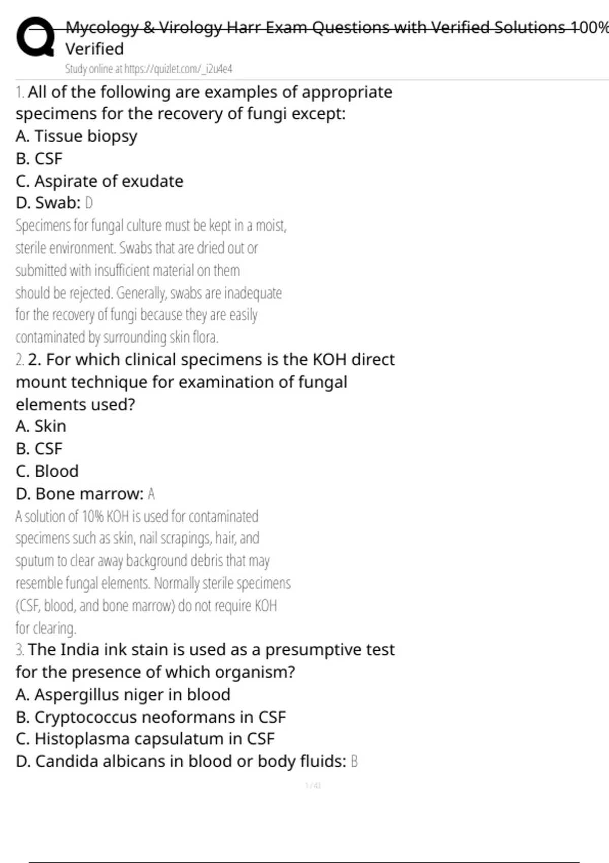 Mycology & Virology Harr Exam Questions with Verified Solutions 100% ...
