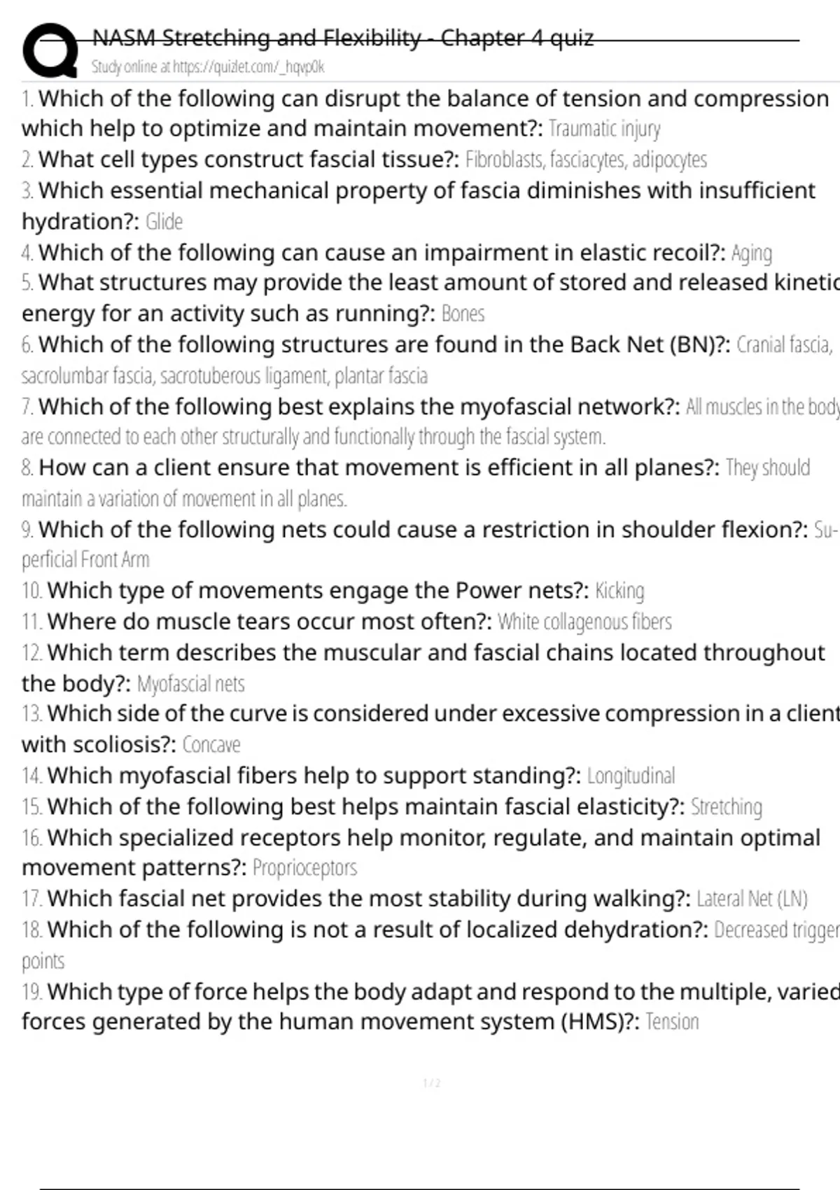 NASM Stretching and Flexibility - Chapter 4 quiz Exam Questions and ...