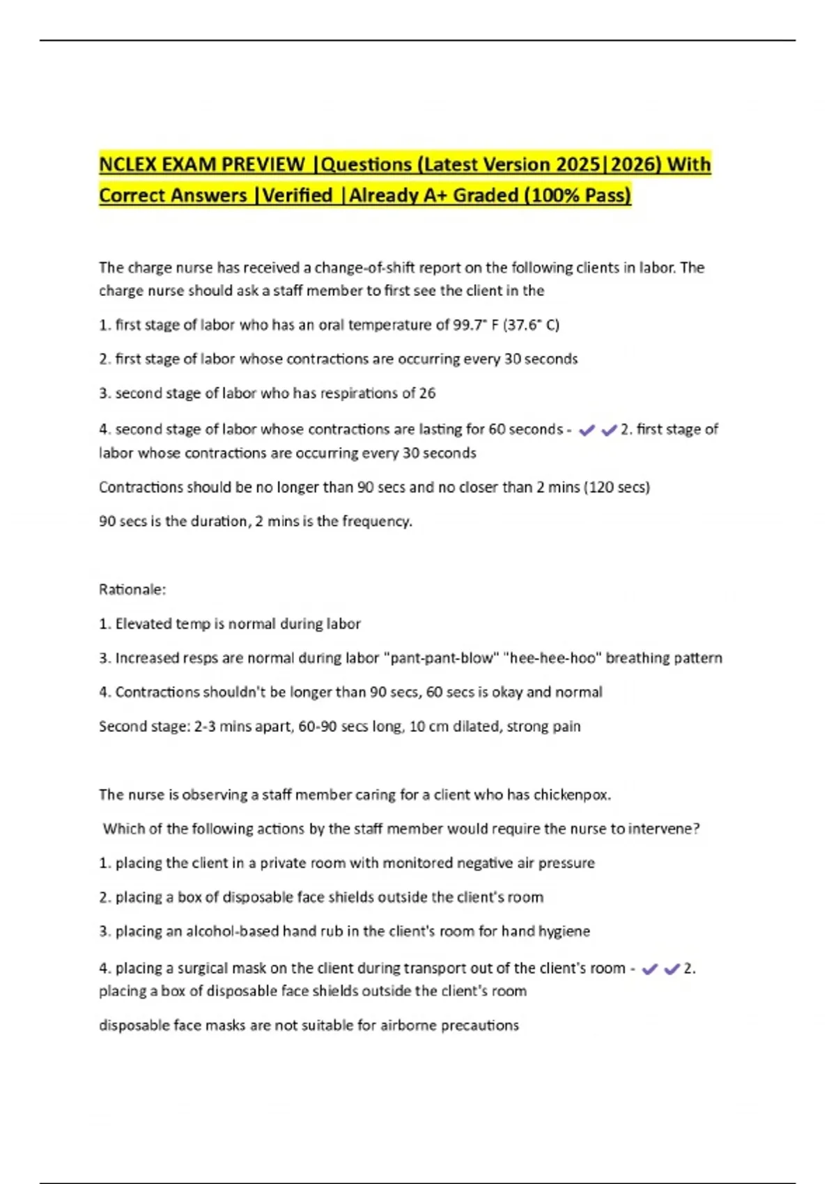 NCLEX EXAM PREVIEW |Questions (Latest Version 2025|2026) With Correct ...