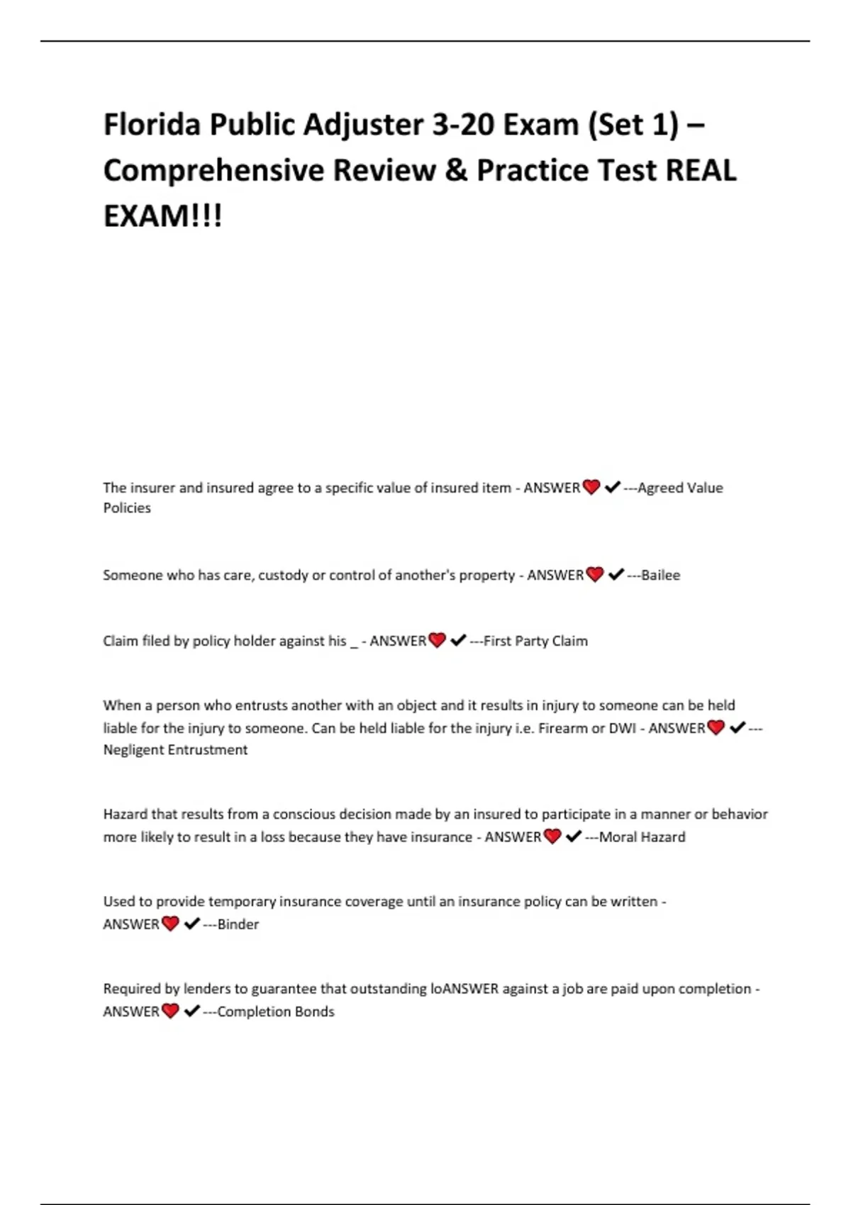 Florida Public Adjuster 3-20 Exam (Set 1) – Comprehensive Review ...