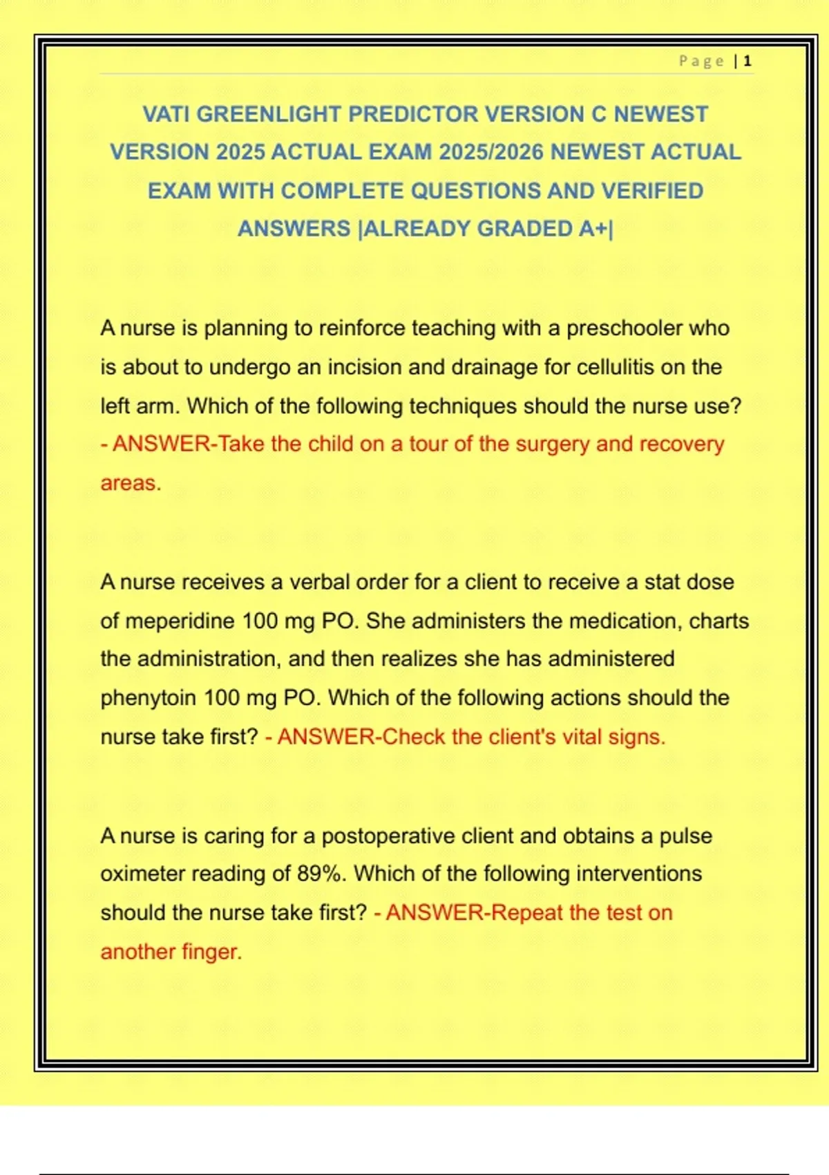 VATI GREENLIGHT PREDICTOR VERSION C NEWEST VERSION 2025 ACTUAL EXAM ...