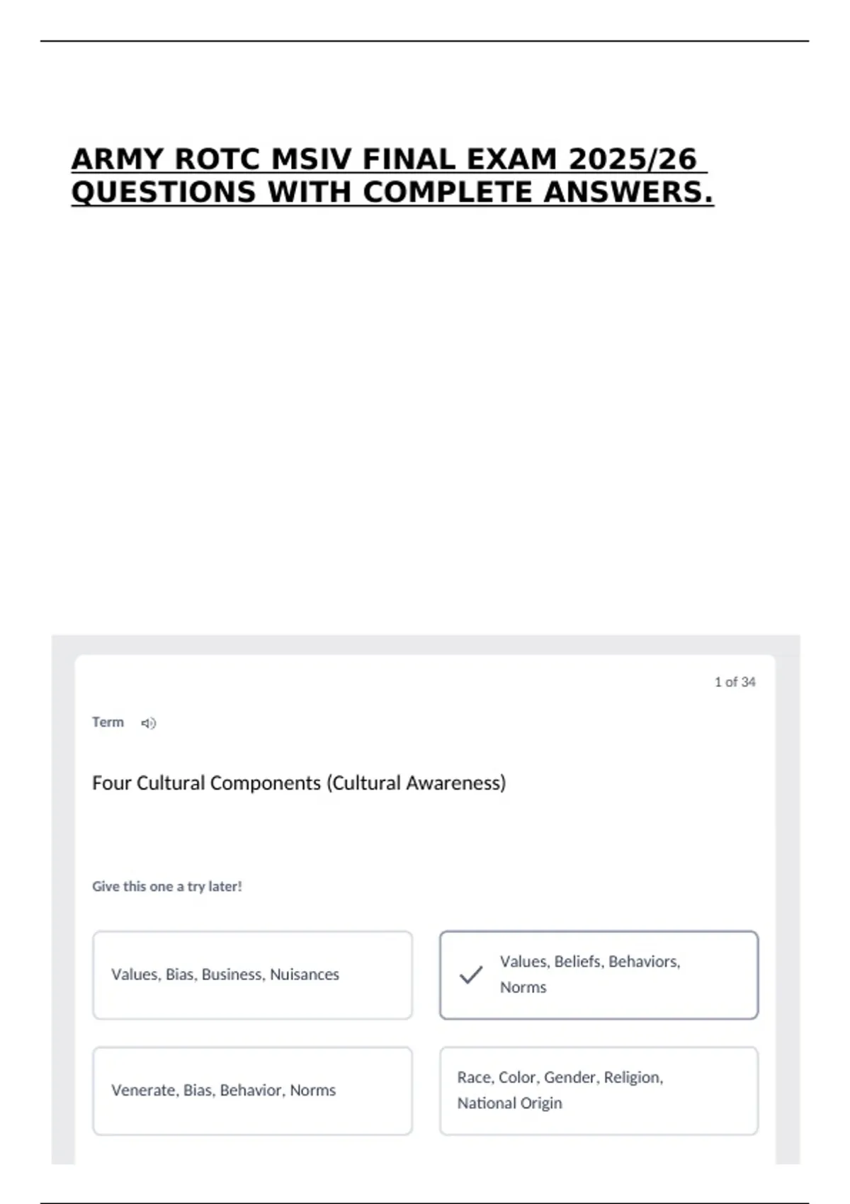 ARMY ROTC MSIV FINAL EXAM 2025/26 QUESTIONS WITH COMPLETE ANSWERS ...