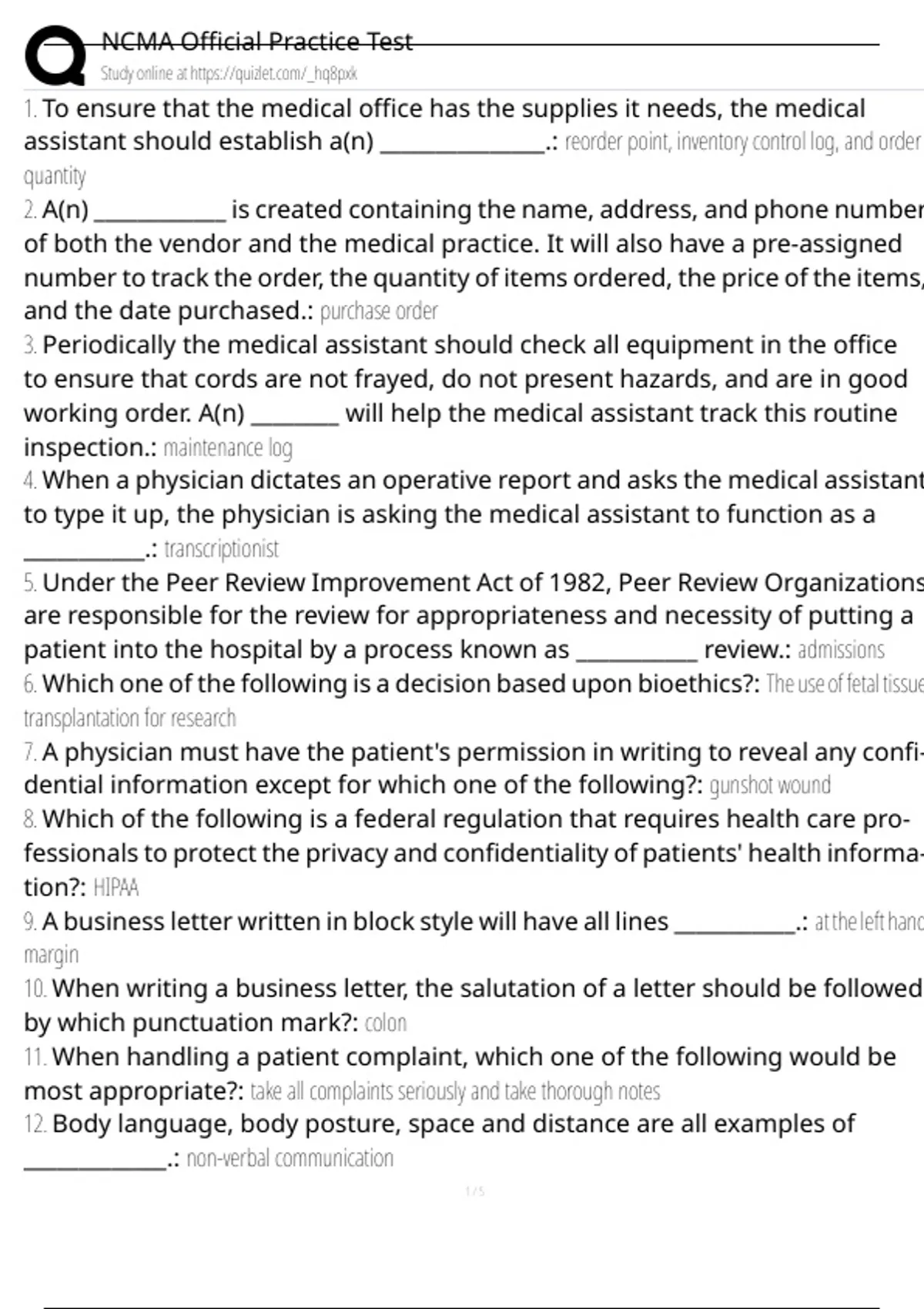 NCMA Official Practice Test Exam Questions and Answers 100% Pass ...