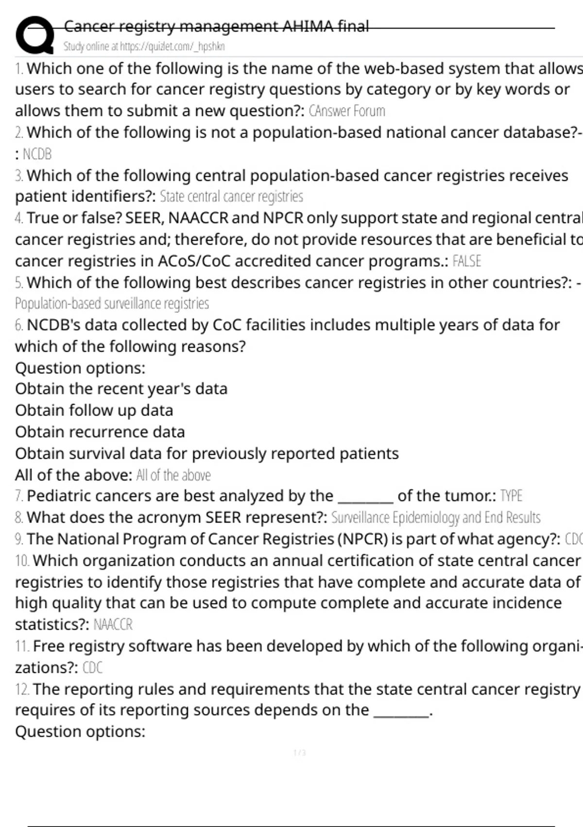 Cancer registry management AHIMA final Exam Questions and Answers 100% ...