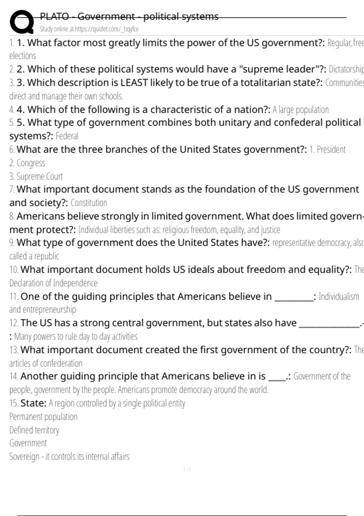 PLATO - Government - political systems Exam Questions and Answers 100% ...