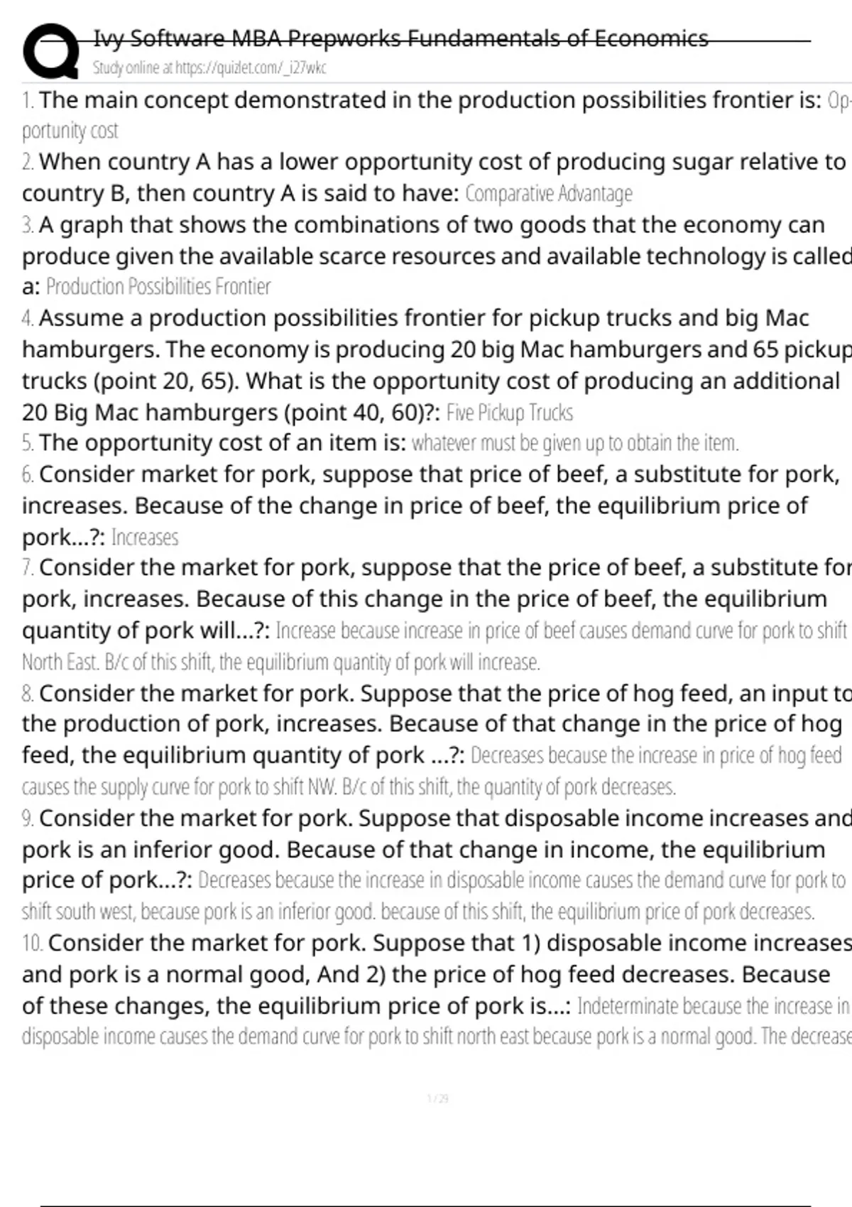 Ivy Software MBA Prepworks Fundamentals of Economics Exam Questions and ...