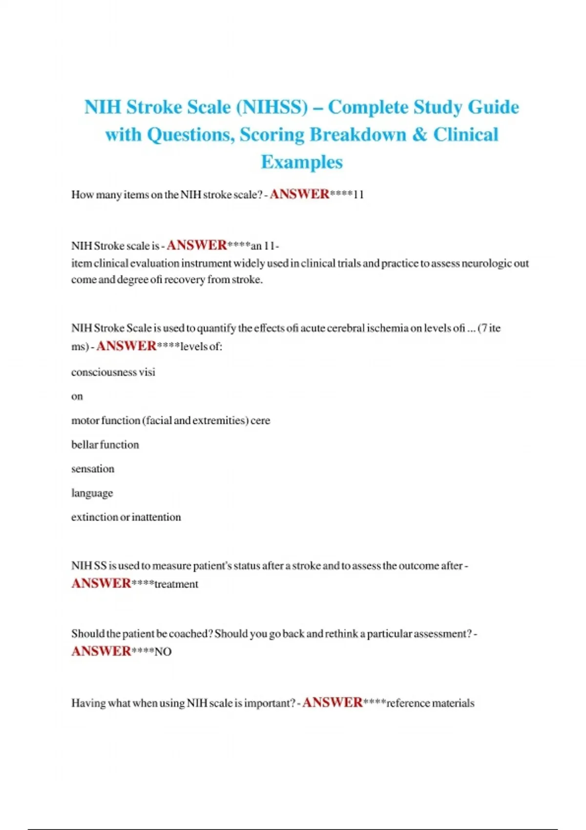 NIH Stroke Scale (NIHSS) – Complete Study Guide with Questions, Scoring ...