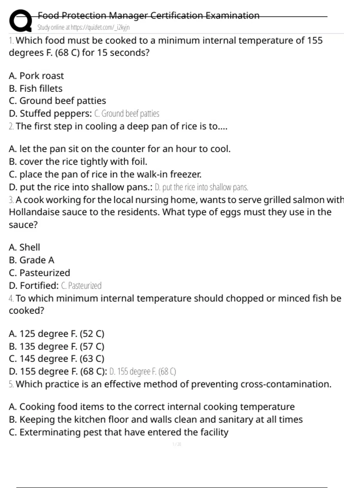 Food Protection Manager Certification Examination Exam Questions and ...