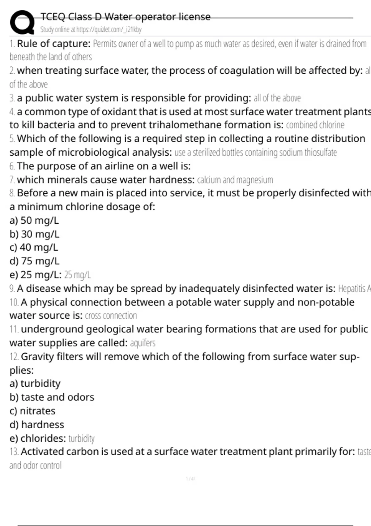 TCEQ Class D Water operator license Exam Questions and Answers 100% ...