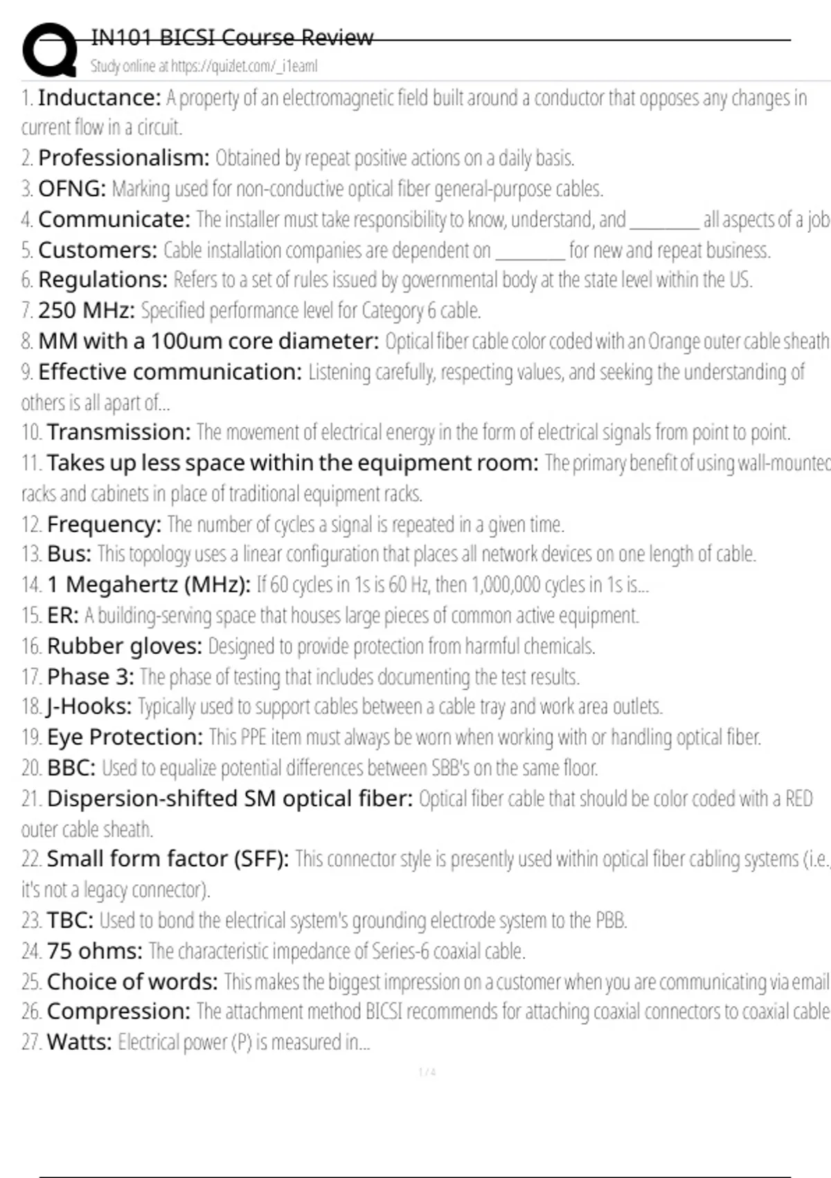 IN101 BICSI Course Review Exam Questions and Answers 100% Pass ...