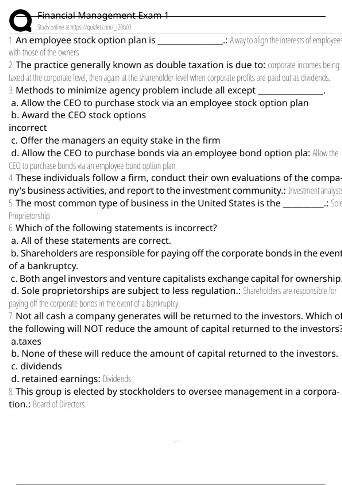 Financial Management Exam 1 Exam Questions and Answers 100% Pass ...