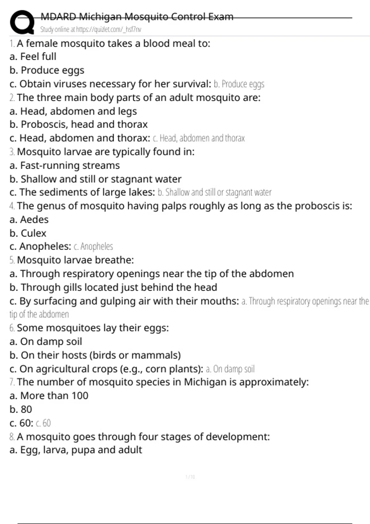 MDARD Michigan Mosquito Control Exam Exam Questions and Answers 100% ...