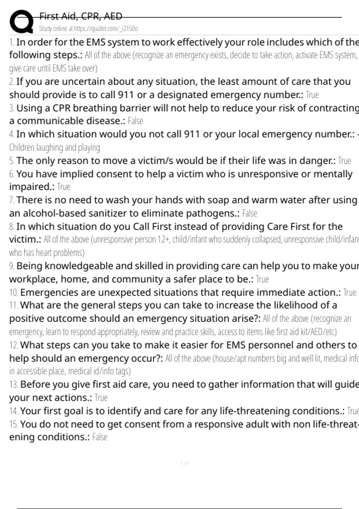 First Aid, CPR, AED Exam Questions and Answers 100% Pass |Verified ...