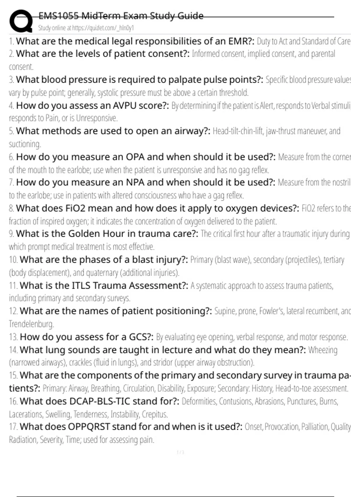 EMS1055 MidTerm Exam Study Guide Exam Questions and Answers 100% Pass ...