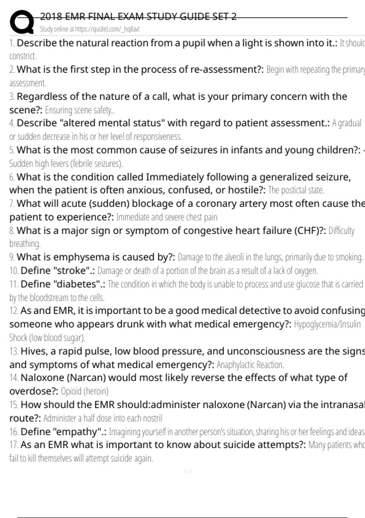 2025 EMR FINAL EXAM STUDY GUIDE SET 2 Exam Questions and Answers 100% ...