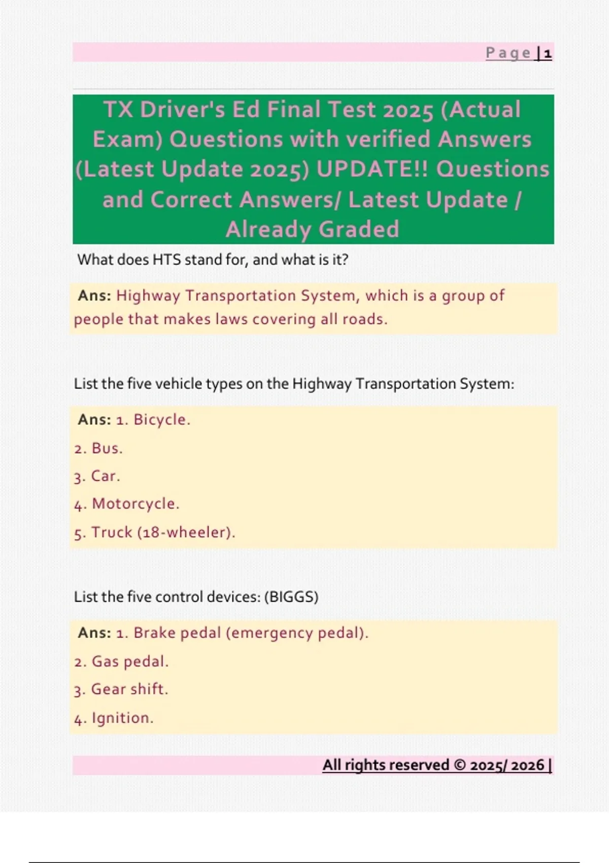 TX Driver's Ed Final Test 2025 (Actual Exam) Questions with verified ...